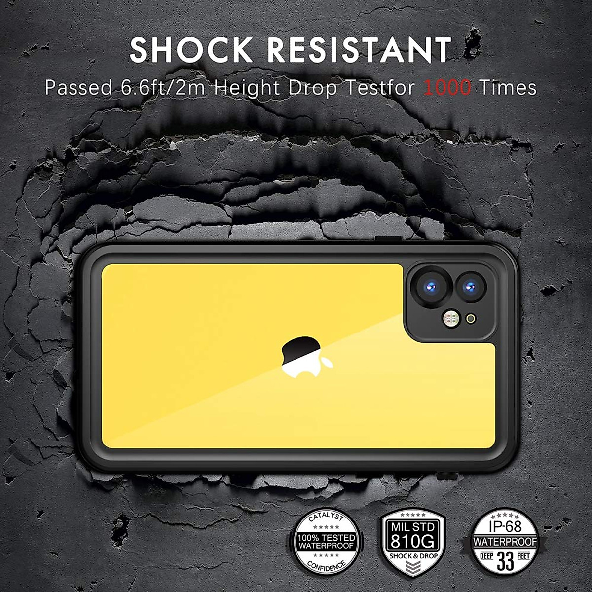 inkolelo iPhone 11 Waterproof Case, Built-in Screen Full-Body Protector with Floating Strap IP68 Waterproof Case for iPhone 11 6.1 Inch (2019) - Matte Black/Orange