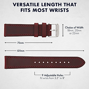 Benchmark 20mm Oxblood Red Leather Watch Band - Quick Release Crazy Horse Leather Watch Strap - 20mm Leather Watch Band (20mm, Oxblood)