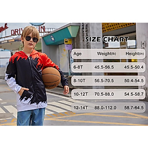 uideazone Big Boys Girls Zipper Hooded Sweatshirts Size 9t Black Red Hoody Hoodies Long Sleeve Autumn Contrasting Colors Jacket Color Block Cost with Pockets 8-10T