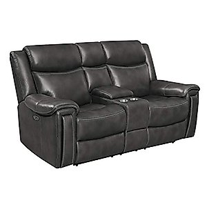 Coaster Furniture Shallowford Upholstered Reclining Power Headrest Loveseat with Console Hand Rubbed Charcoal Love Seats 609322PP