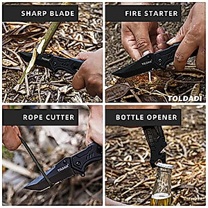 Toldadi Spring Assisted Pocket Knife With Clip for Men, 8 in Tactical Folding Knife With Liner Lock, 7-In-1 Multitool EDC Knife Gifts for Men Father Husband