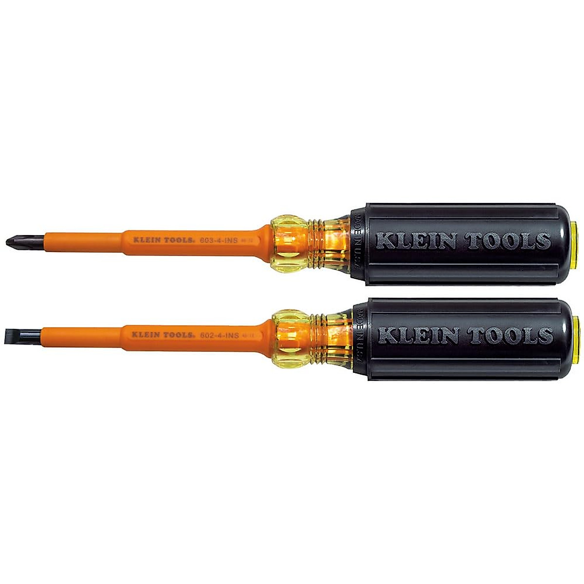Klein Tools 33532-INS Electrical Insulated Screwdriver Set of 2, Made in USA, 4-Inch Phillips and Cabinet Set, Made in USA