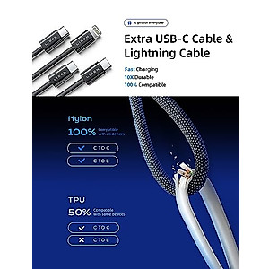 LISEN 90W USB C Car Charger Fast Charging, Dual USB C Port PD 45W Cigarette Lighter Adapter USB C Charger, Super Fast Car Charger USB C with Lightning Cable & USB C Cable for iPhone 15 Pro Max/Samsung