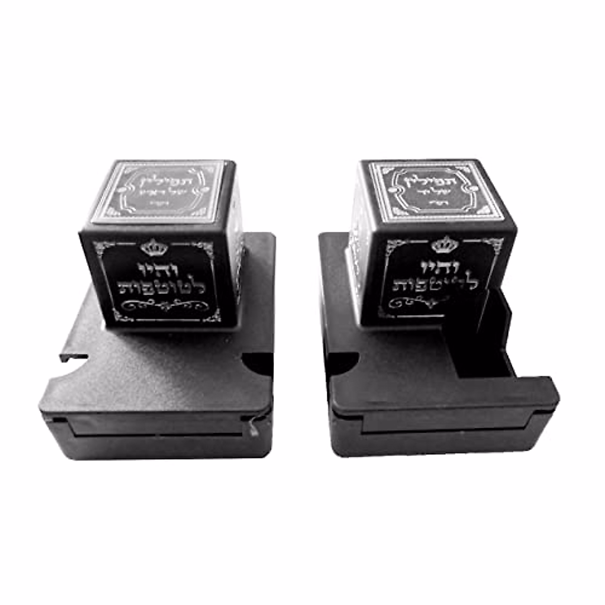 Tefillin Boxes Case for Lefty Black and Silver Plastic for רש''י RASHI Or רבינו תם Rabbeinu Tam with Silver Metal Plate on top for Lefty (Size 33, Silver רש''י RASHI)