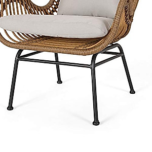 Great Deal Furniture Crystal Outdoor Wicker Club Chairs with Cushions (Set of 2), Light Brown and Beige