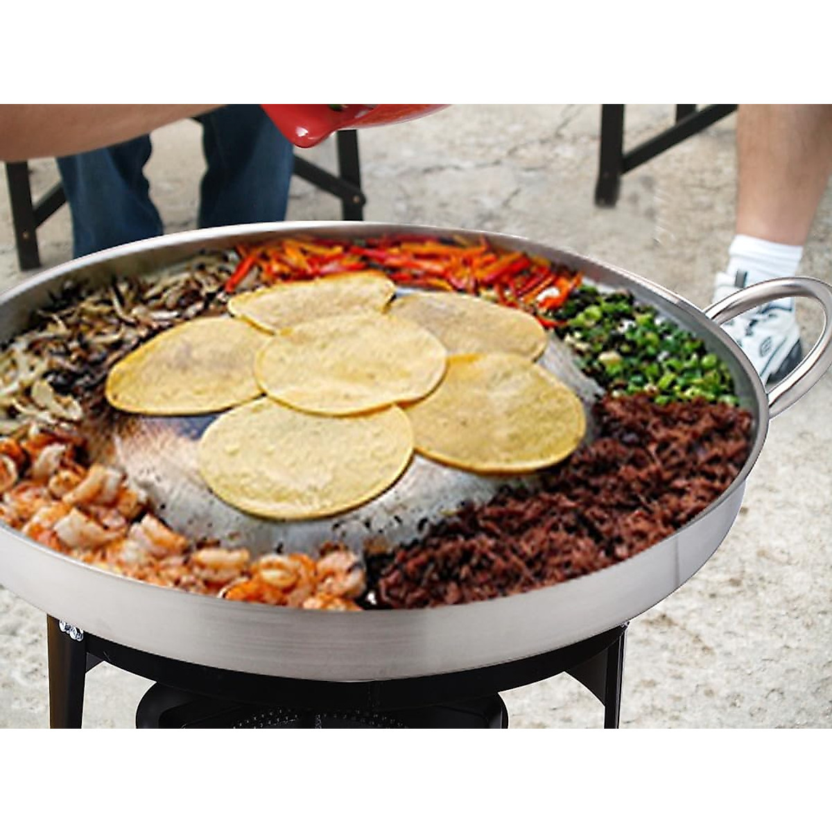 Bene Casa Stainless-Steel 22.4-inch Comal Pan, Belly Up, Rust Free Steel Convex Comal, Outdoor Cooking, Mexican Cuisine, Party Size, Comal,Pan and Serving Platter for Authentic Mexican