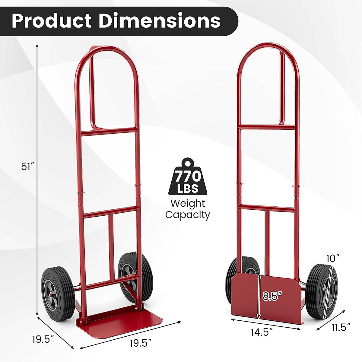 S AFSTAR P-Handle Hand Truck, High Back Sack Barrow with 10" Wheels, Built-in Double Bearings and Foldable Load Plate, Heavy Duty Trolley for Lifting, Moving, Delivery, 660 LBS Max Load (Red)