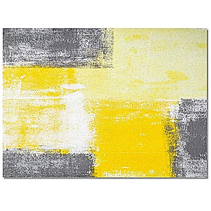 Yellow Area Rug 2'8"x5' for Living Room Bedroom Modern Abstract Gray Rug Soft Shag Rugs Non-Slip Entryway Carpet Non-Shedding Playing Mat for Kids Nursery Room Washable Rug