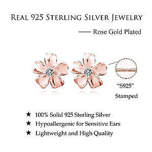 Reffeer Solid 925 Sterling Silver Plumeria Flower Stud Earrings for Women Teen Girls Crystal Flower Stud Earrings (C-Rose Gold)