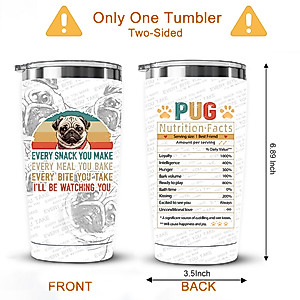 TkinTall Pug Gift for Pug Lovers - Pug Tumbler, Dog Cup with Lid, Pug Dad/Mom Gifts, Pug Stuff, Pug Decor 20 Oz Stainless Steel Insulated Bottle Coffee Mug