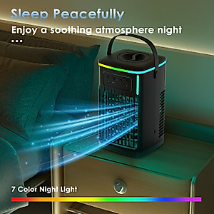 Portable Air Conditioners Fan,Portable Dual Nozzle Air Conditioner Fan, 1500ML Cooler with Remote, 3 Speeds & 1H/3H/6H Timer, 7 LED Colors, Perfect for Home/Office (Black)