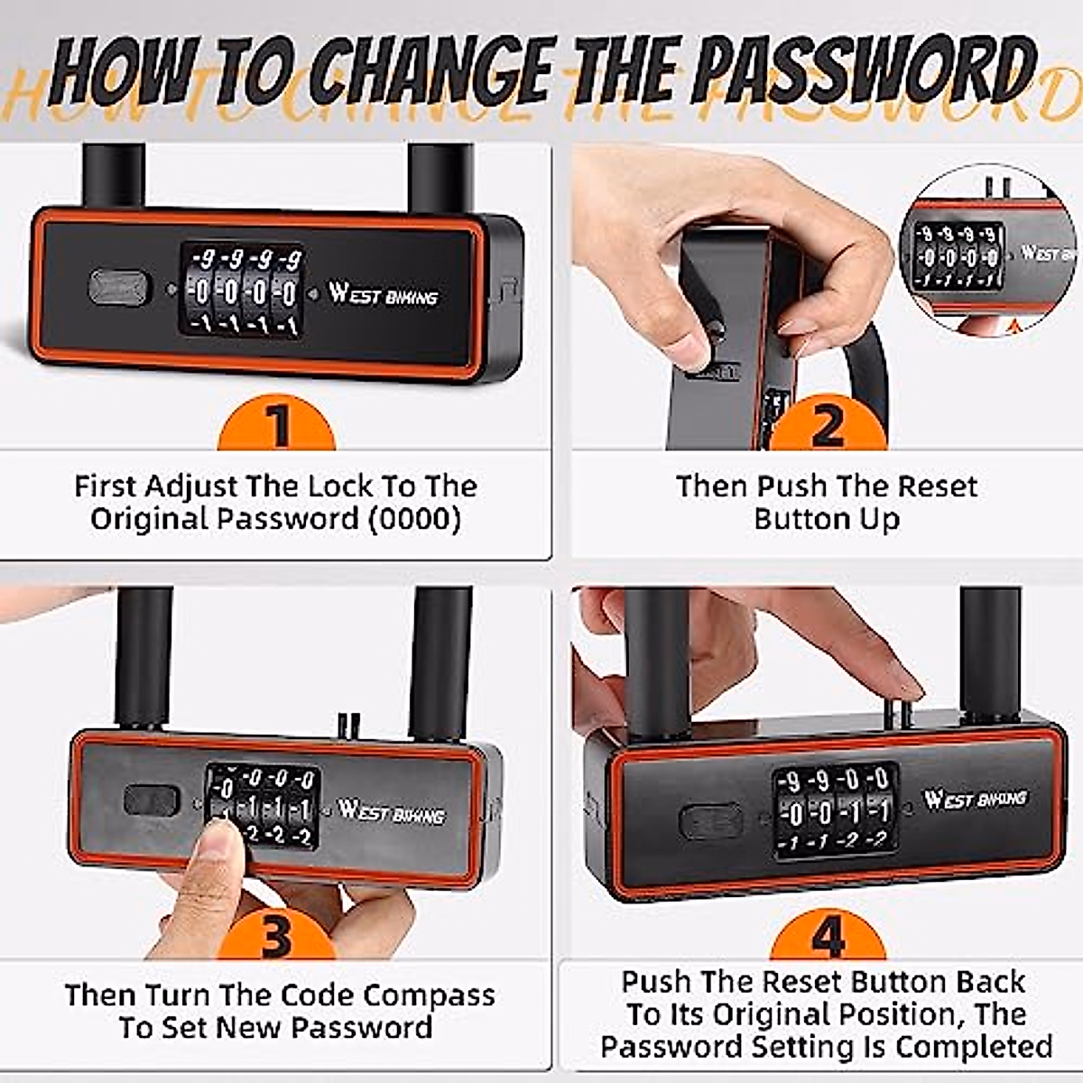 ICOCOPRO Bike U Lock - 17mm Shackle Heavy Duty Bike Locks - U Lock with 4-Digit Resettable Combination - Bicycle Lock with Sturdy Mounting Bracket for Electric Bike, Bikes,Scooter