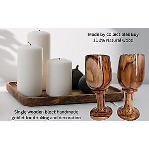 collectiblesBuy Handmade Rustic Dark Brown Wooden Wine Glass Vintage Wood Goblet Drinkware Cup Set of 2