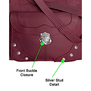 Roma Leathers Studded Concealment Purse - Premium Cowhide Leather - Wine - Dual Gun Entry - Designed in U.S.A.