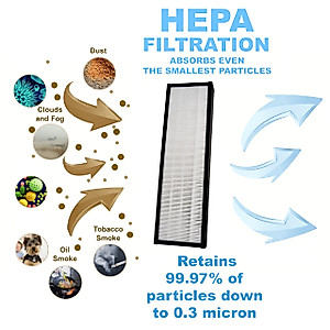 HQRP HEPA Filter with 4 Carbon Filters compatible with Finn OVHT9908 Air Purifier