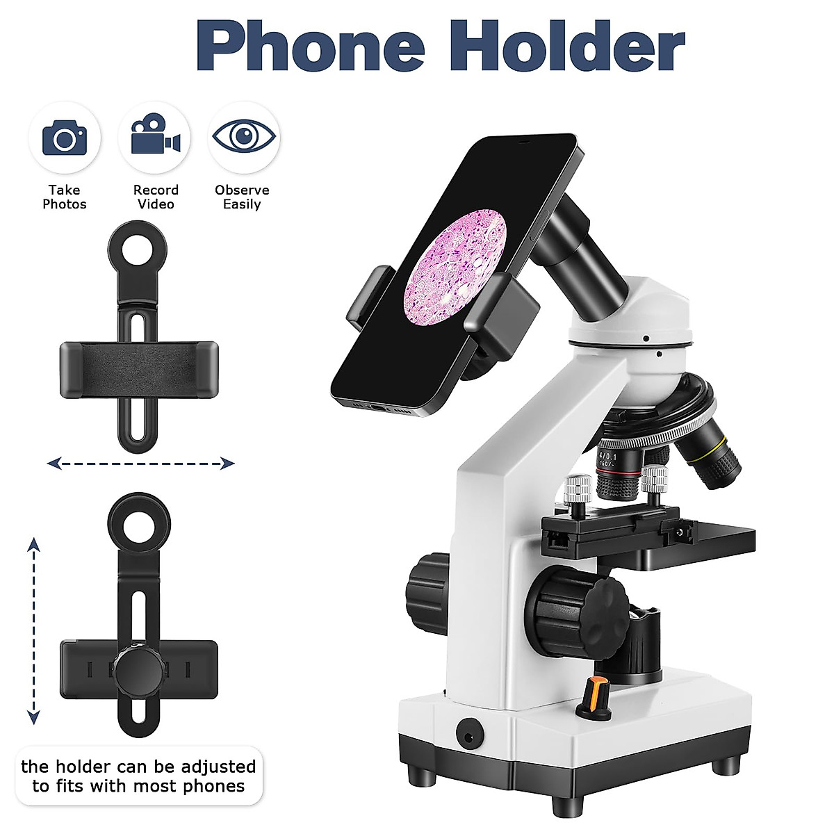 Temery Microscope for Adults Kids Students, 40X-2000X Microscope for Beginners, Biological Microscope Kit with Phone Holder, 10pcs Specimen Slides, 20 Pcs Slides & 100pcs Coverslips, Storage Bag