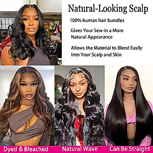 Body Wave Bundles with Closure Human Hair (16 18 20 +14) Brazilian Human Hair 3 Bundles with 4x4 HD Lace Closure Free Part 10A Grade 100% Unprocessed Virgin Hair Body Wave Bundles Natural Color