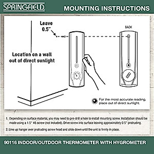 Springfield Vertical Thermometer and Hygrometer, Indoor Outdoor Thermometer, Wireless Humidity Meter for Patio, Garden, or Nursery areas (9.125-Inch)