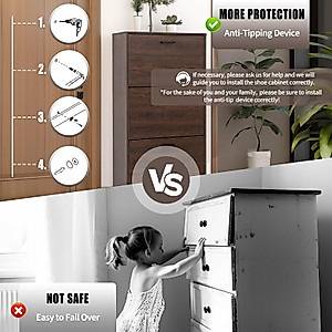 KUMIUNION Shoe Storage Cabinet with 3 Flip Drawers, Freestanding Storage Racks for Entryway Hidden Narrow Shoe Organizers Perfect for Heels, Boots, Slippers, Walnut Brown