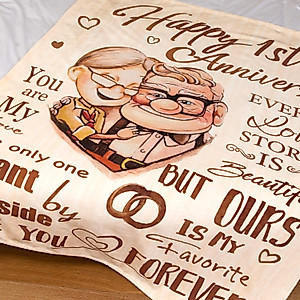 Wedding Anniversary Blanket 1 Year for Women Men - Happy 1st Anniversary 50" X 60" Soft Throw Blanket - Romantic Gift for Couple Wife Husband