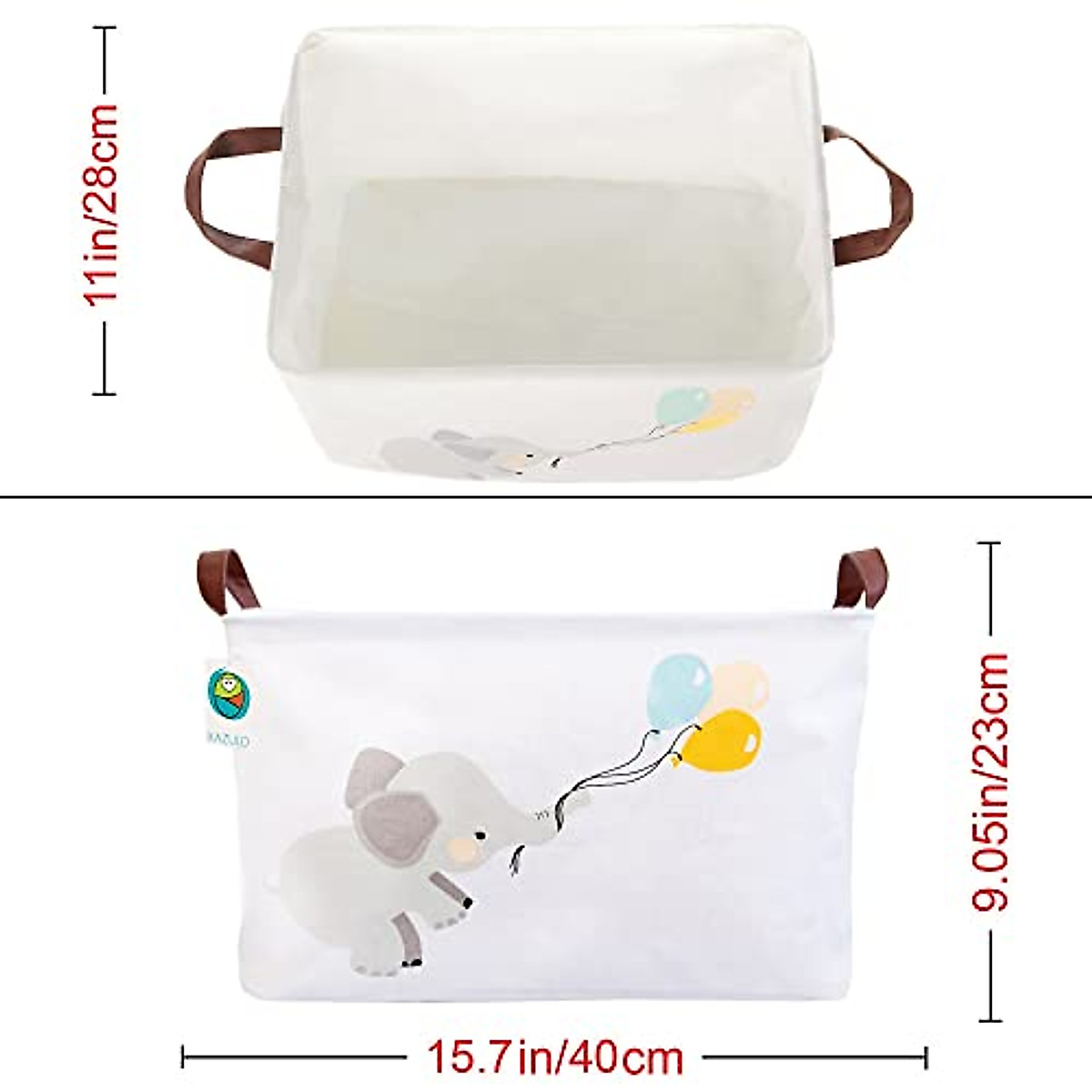 KAZULO Elephant 2 Pack Set Kids Laundry Basket, Toy Box, Storage For Nursery, for Boys and Girls, Baby Laundry Hamper for Bedroom, and Bathroom Decor (Elephant and Balloons Bundle)