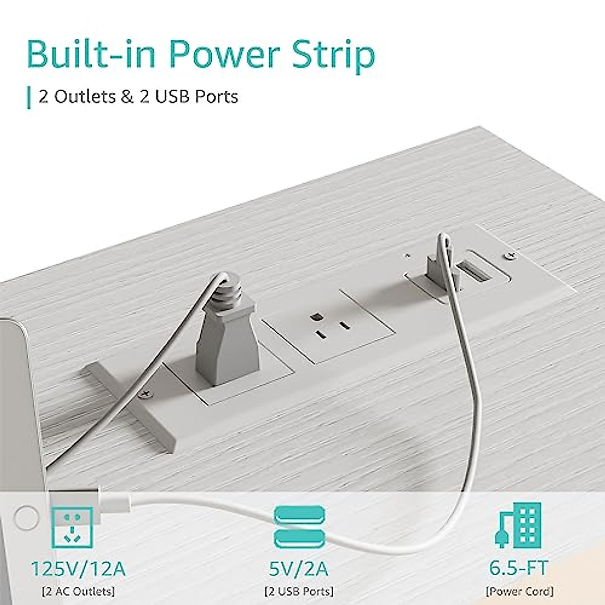 Lufeiya 39 inch White Computer Desk with Power Outlet, 40 inch Teen Study Table Home Office Work Writing Desks with Charging Station Outlets Built in, White