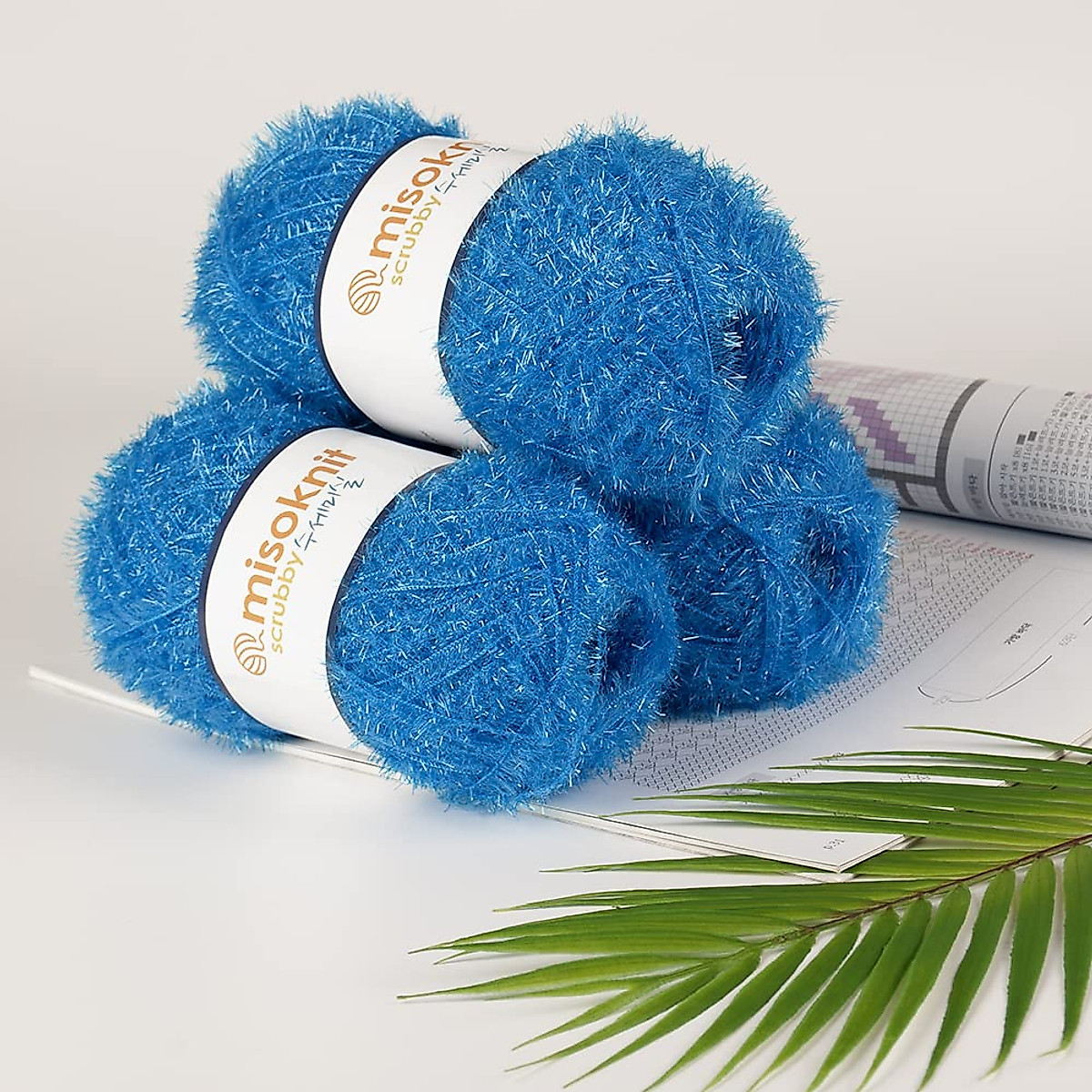 Misoknit Pastel Scrubby Yarn for dishcloths Crocheting 2 Skeins Polyester 100%, 2.8oz(80g) Each, 196 Yards per Skein (Dodger Blue)