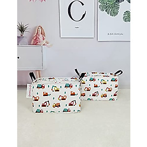 QUEENLALA 2 Pack Rectangular Large Storage Basket,Laundry Hamper,Office,HomeDecor,Canvas Fabric Laundry Basket（2Pack-Rec-Excavator）