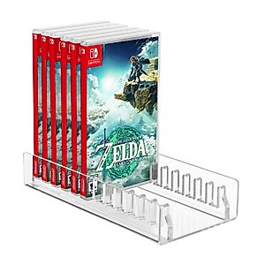 CaSZLUTION Acrylic Game Storage Organizer Stand Compatible with Nintendo Switch Game Card Case, Upgraded Switch Game Display Holder Fits up to 12 Games Box - Clear
