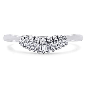 1/5 Carat Baguette & Round Cut White Natural Diamond Double Row Contour Enhancer Guard Band Ring Jewelry for Women in 14K White Gold Over Sterling Silver (0.20 Cttw, Color- I-J, Clarity- I2-I3)-8