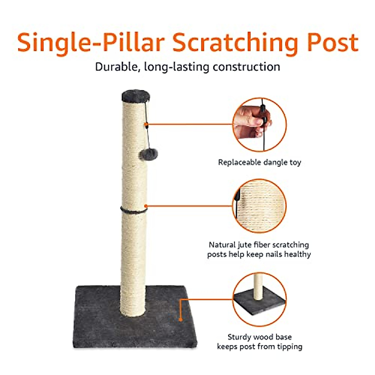 Amazon Basics Cat Scratching Post, Medium, 15.75" x 15.75" x 31.5"H, Grey