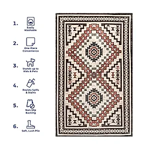 nuLOOM 5' x 8' SpinClean Machine Washable Stain-Resistant Area Rug with Non Slip Backing, Low Profile for Living Room, Bedroom, and Dining Room, Leighton Beige