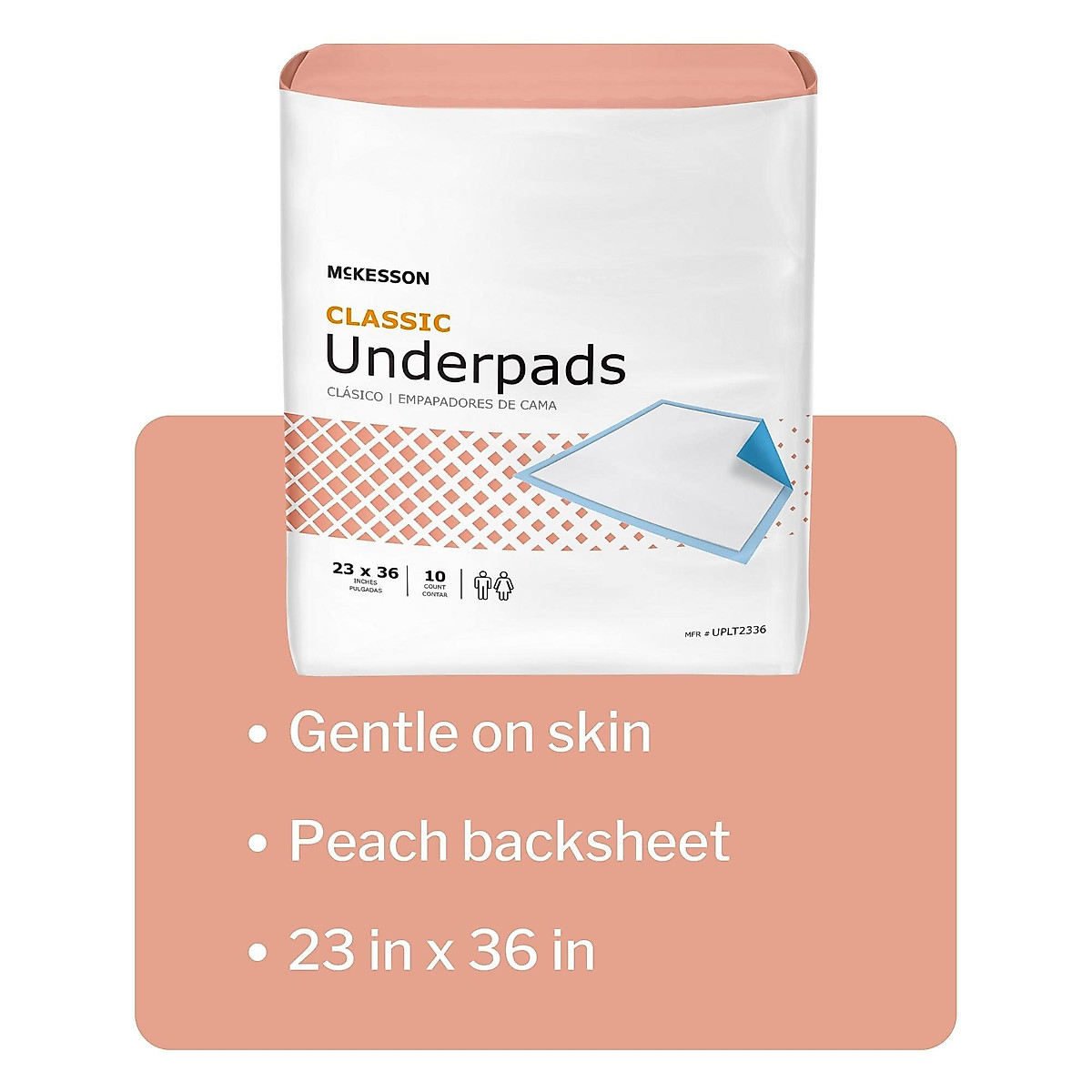 McKesson Classic Underpads, Incontinence Bed Pads, Light Absorbency, 23 in x 36 in, 150 Count