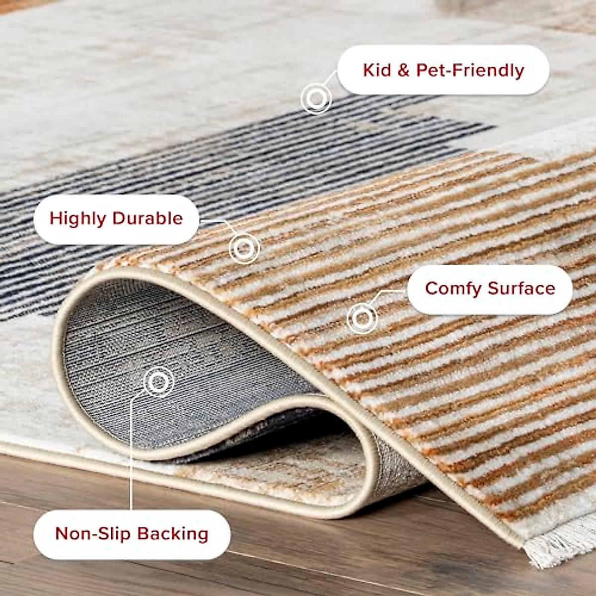 nuLOOM Fringed Performance Indoor Area Rug, Power Loomed, Easy Clean, Durable, Non-Shed, 8' x 10', Vanita Beige