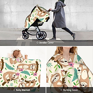 Rutiea Seamless Pattern with Cute Sloth Car Seat Cover for Babies, Peekaboo Opening Minky Carseat Canopy Stroller Cover for Newborn, Mom Nursing Breastfeeding Covers, Blanket for Infant Toddler