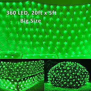 Pooqla 21ft x 5ft Net Lights, 360 LED St Patricks Day Decoration Lights Outdoor Green Lights Large Mesh String Lights 8 Modes for Bushes Yard Garden Party Christmas St. Patrick's Decor