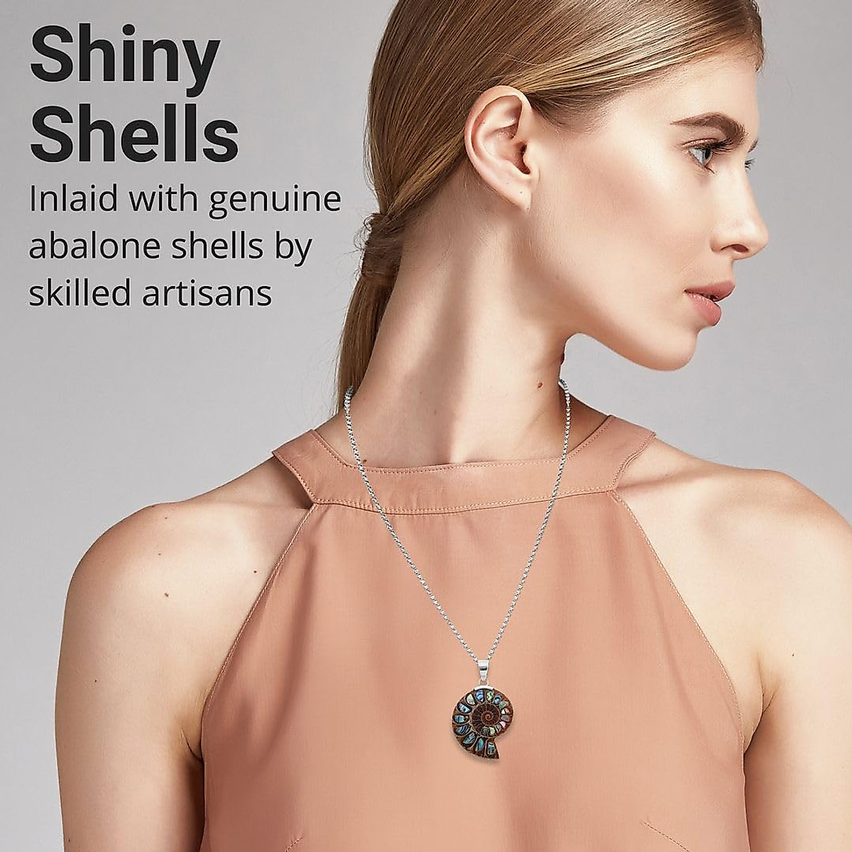 Shop LC Ammonite Pendant in 925 Sterling Silver - Genuine Handmade Abalone Shell in Ammonite Fossil Boho Jewelry Birthday Gifts for Women - Natural Bali Conch Pendants for Necklaces