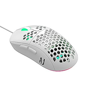 FIRSTBLOOD ONLY GAME. AJ380 69g Lightweight Gaming Mouse with Honeycomb Shell, RGB Backlit, 16000 DPI PixArt 3338 Sensor, Programmable 6 Buttons, White