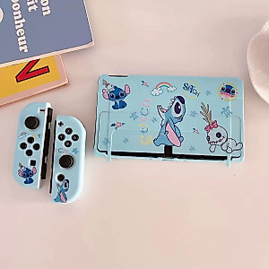 Cute Stitch Case Compatible with Nintendo Switch OLED, Dockable Case Cover, Ergonomic Soft TPU Grip Case for Joycon, Sparkle Skin Set