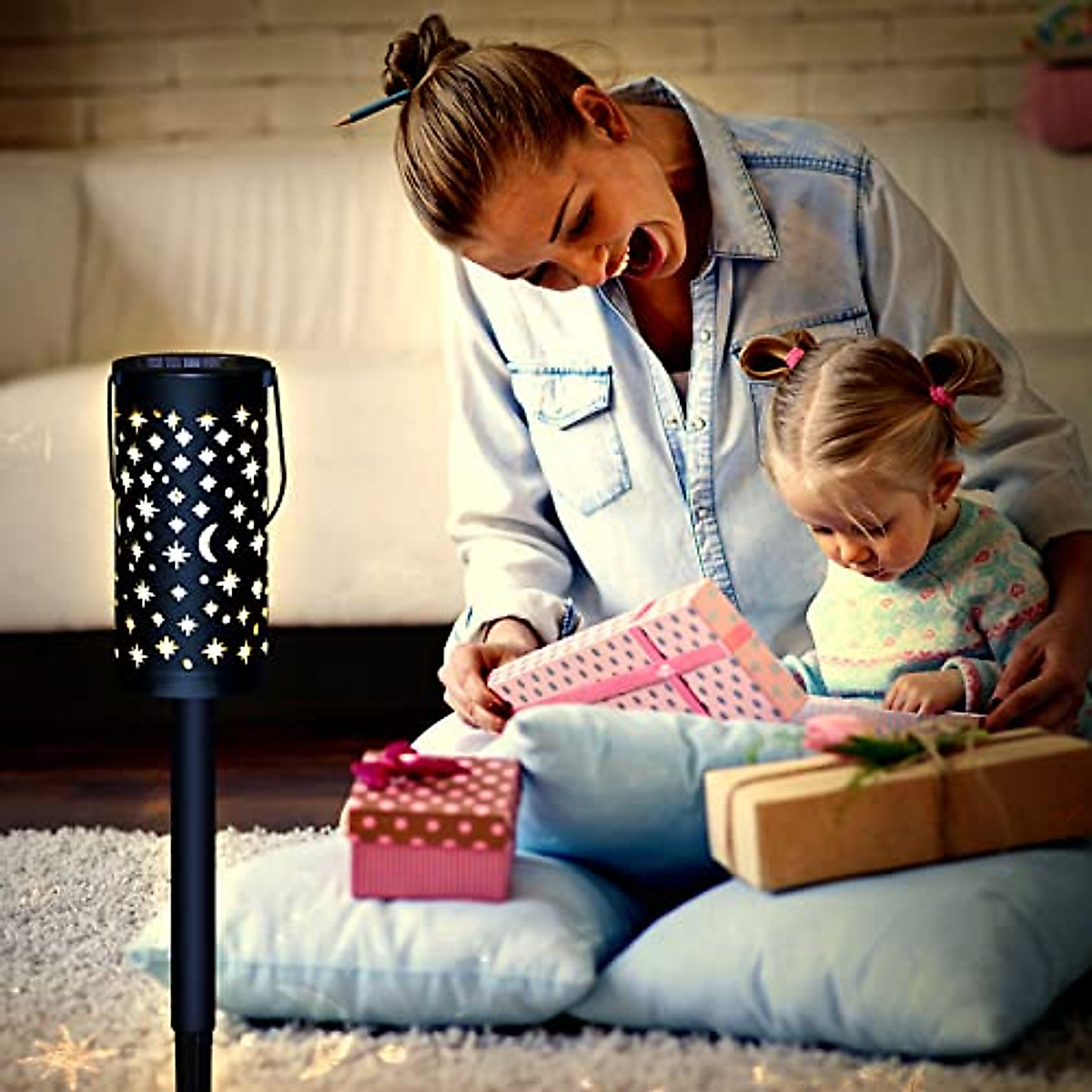 neemor 6 Pack Solar Pathway Lights Outdoor Garden Solar Lights Solar Powered Path Lights Decorative for Patio Lawn Landscape Yard Star Moon Women Gifts Warm White