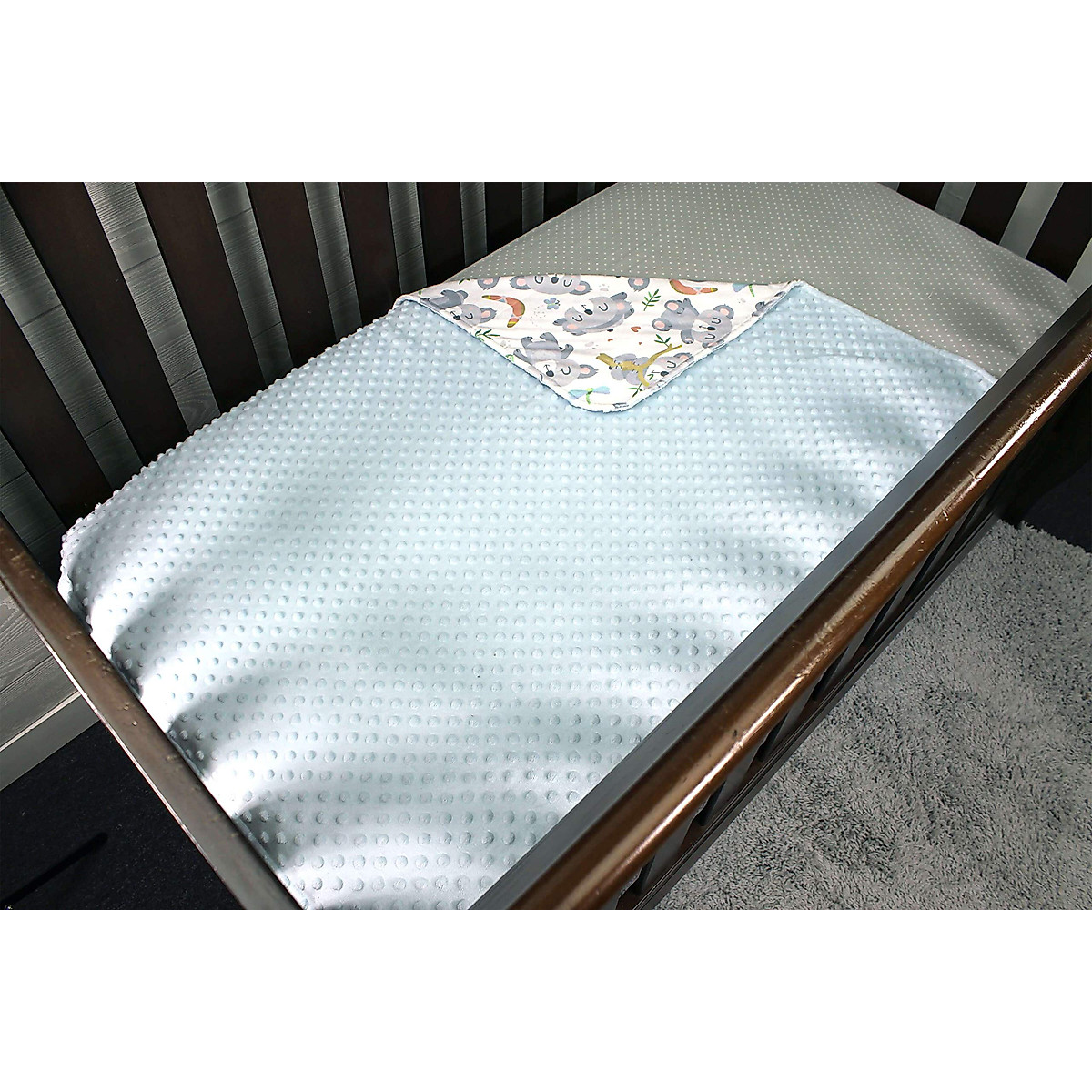 Top Tots Baby Blanket - Baby Koala Bears & Butterflies with Light Blue Minky Dot