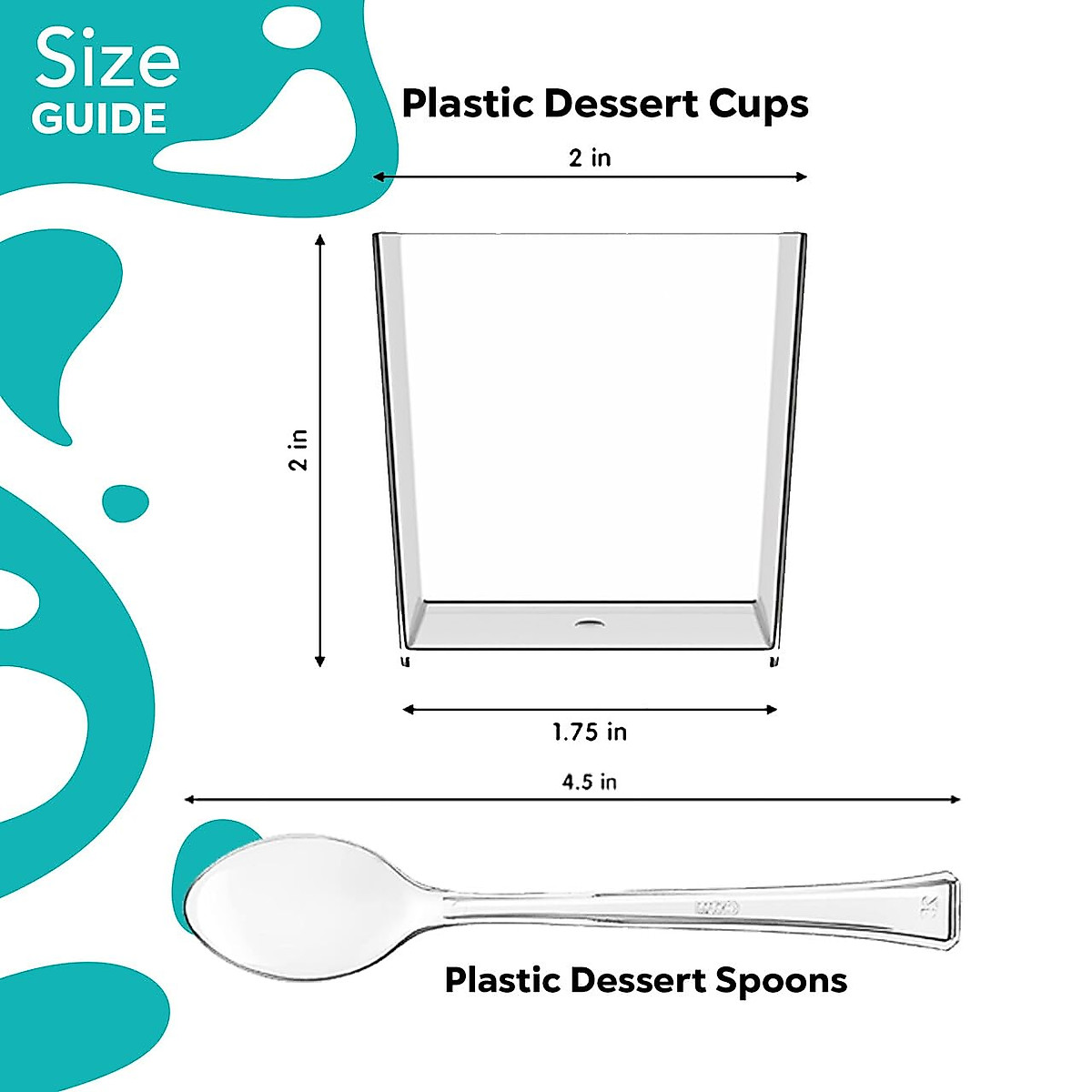 Exquisite Mini Dessert Cups with Spoons 200 Pcs - 3.6 Oz Square Dessert Cups With Tasting Spoons 100 Sets | Mini Parfait Cups | Appetizer Cups For Party | Plastic Dessert Cups