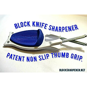 Kitchen knife Sharpener, Made to sharpen blade back to original edges. (White with Blue Anti-Slip Grip)