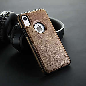 DOGODON Design Compatible with iPhone XR Case Luxury Leather Business Vintage Slim Non-Slip Soft Grip Shockproof Protective Cover (2018) 6.1 Inch (Brown)