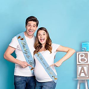 Daddy To Be & Mommy To Be Sash For Baby Shower- Blue w/Gold Lettering Baby Gender Reveal Ideas Boy Ideas Dad Diaper Party Favor New Father Gift Prince Decorations Dadchelor Baby Gifts Little Man