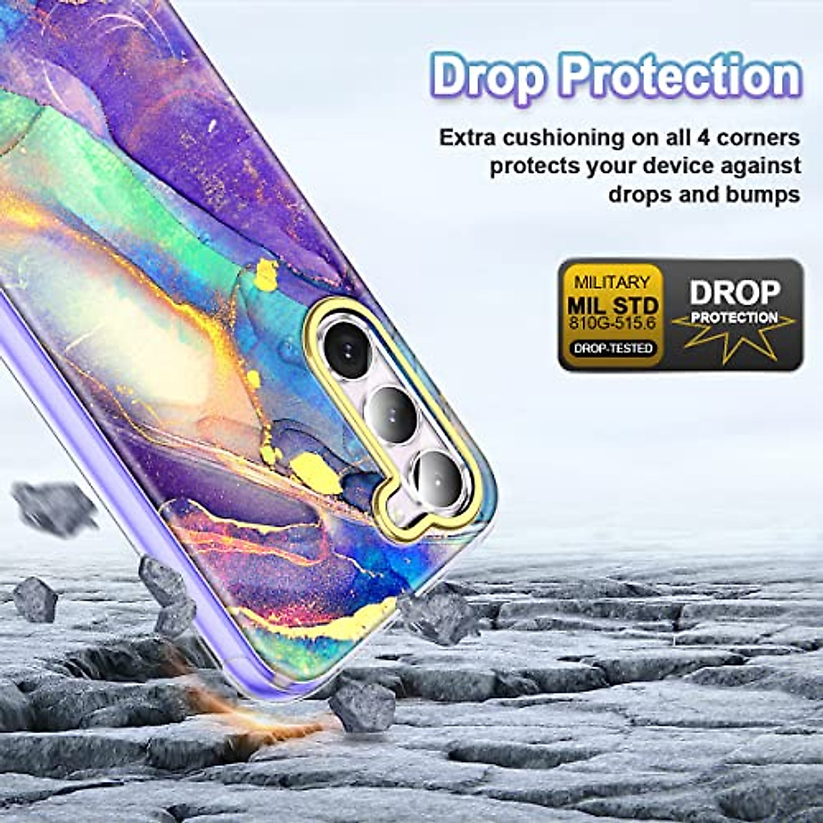 Rancase for Galaxy S23 5G Case,[2 Tempered Glass Screen Protector + 2 Camera Lens Protector ] Marble Pattern Slim Shockproof Protective Soft Women Girls Cover for Samsung Galaxy S23,Purple