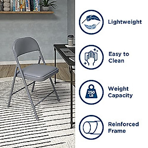 COSCO SmartFold Vinyl Folding Chair, 4-Pack, Grey