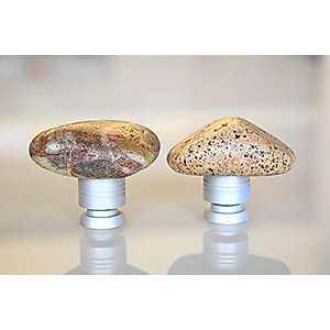 Set of 10 Handmade Natural Beach Stone Cabinet knobs and pulls. Sea Stone Cabinet knob
