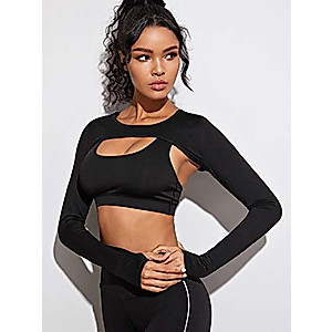 SweatyRocks Women's Stretch Cutout Yoga Sports Tee Long Sleeve Crop Top T Shirts Black Medium