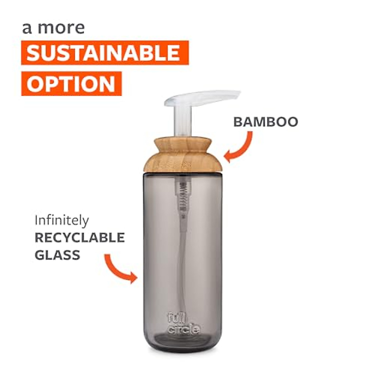 Full Circle Soap Opera Recycled Glass Gel Soap & Lotion Dispenser, Bamboo Lid, 12-Ounce, Gray Tinted